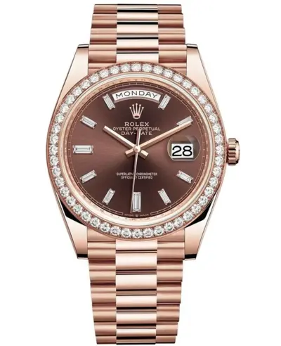 Rolex Day-Date 40 18k Everose Gold Chocolate Diamond Dial Diamond Bezel ...